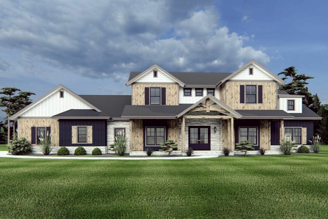 5-Bedroom Two-Story Rustic Farmhouse with a Versatile Loft and Side ...