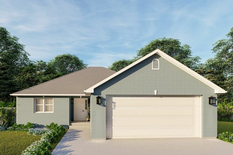 3-Bedroom 1-Story Hip Roof Ranch House with Brick Exterior (Floor Plan ...