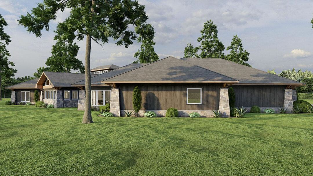 1-Story 3-Bedroom Rustic Ranch Home with Porte-Cochere and Angled 3-Car ...