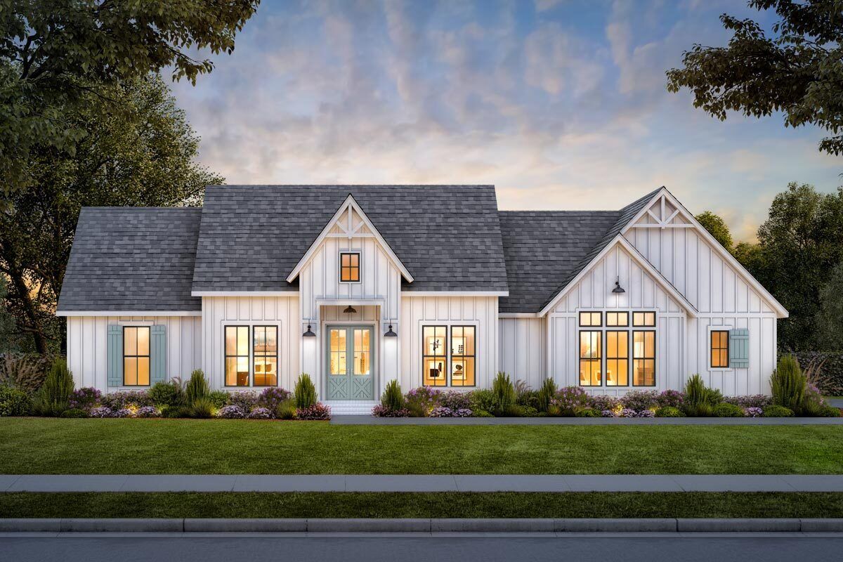 4-Bedroom Single-Story Modern Farmhouse With Outdoor Kitchen (Floor ...