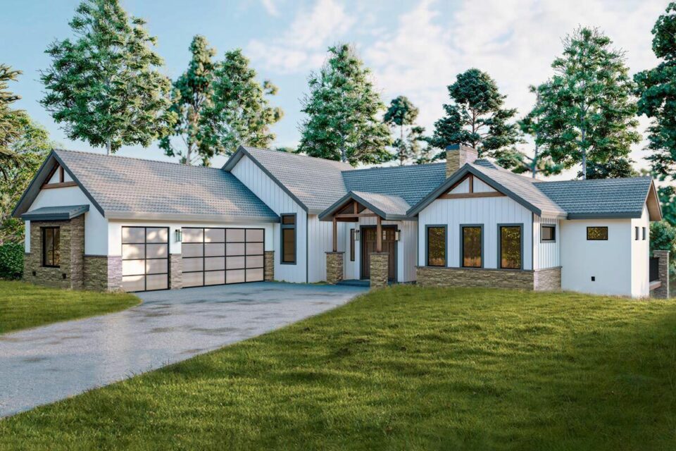 6-Bedroom 1-Story Rustic Ranch House with Motor Courtyard and Finished ...