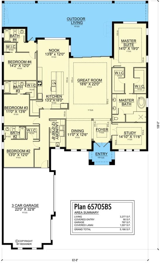 4-Bedroom 1-Story Transitional Florida House with Private Study (Floor ...