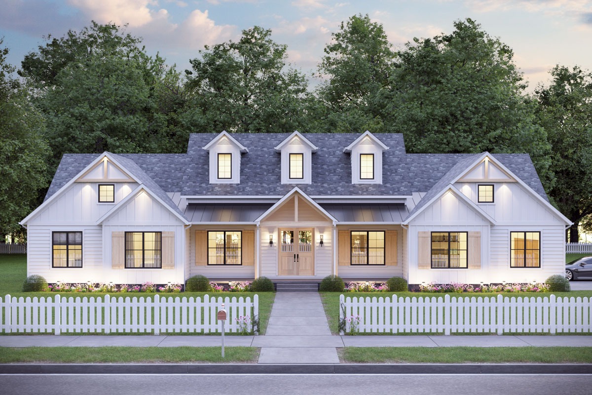 4-Bedroom 1-Story Modern Farmhouse with Home Office (Floor Plan) - HomeApricot