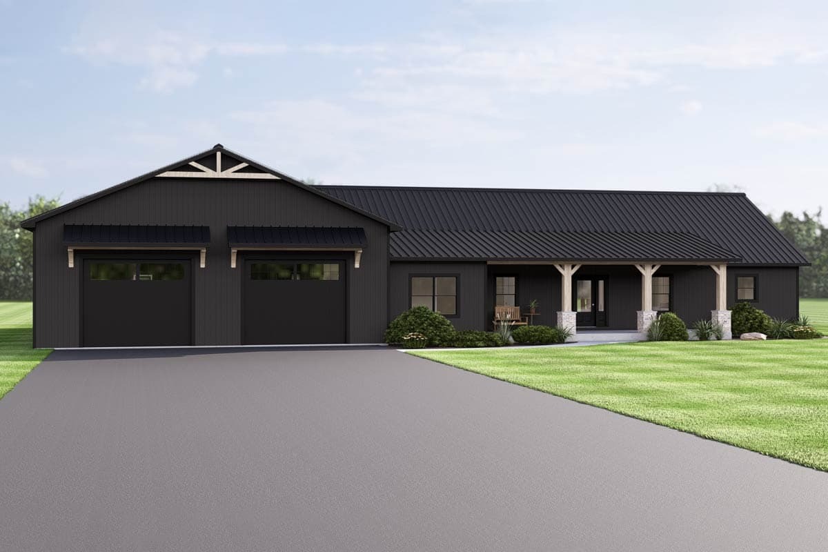 4 Bedroom 1 Story Modern Country Barndominium with Split Beds and ...